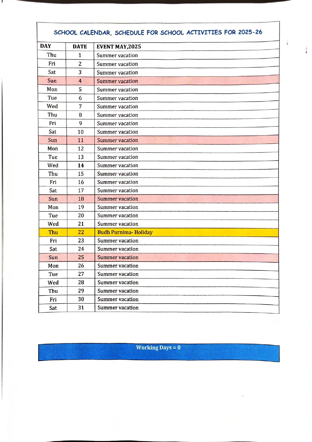 Academic Calender – Aadharshila School